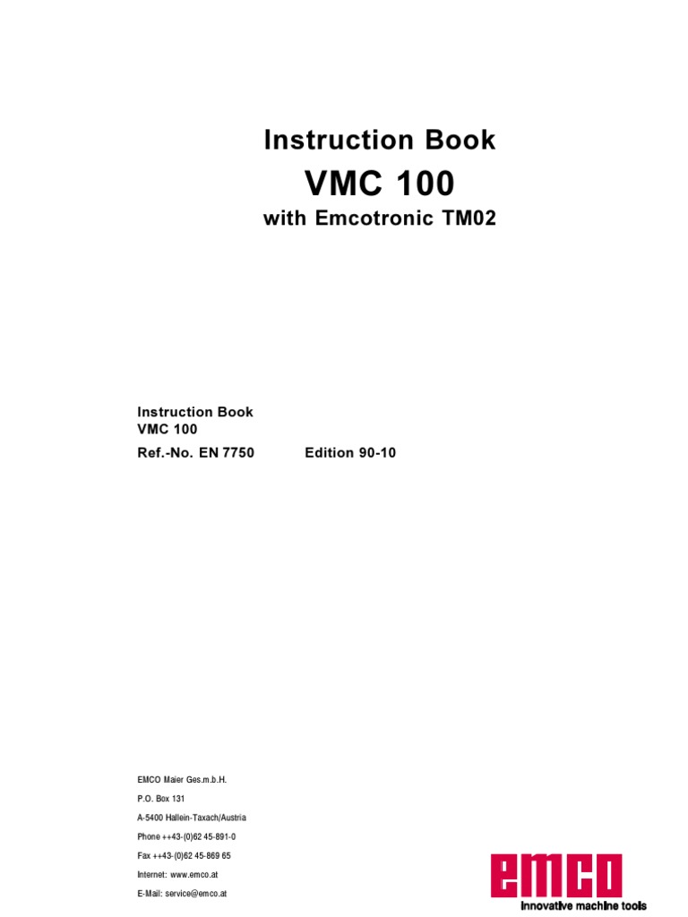 Instruction Book VMC 100 With Emcotronic TM02 | PDF