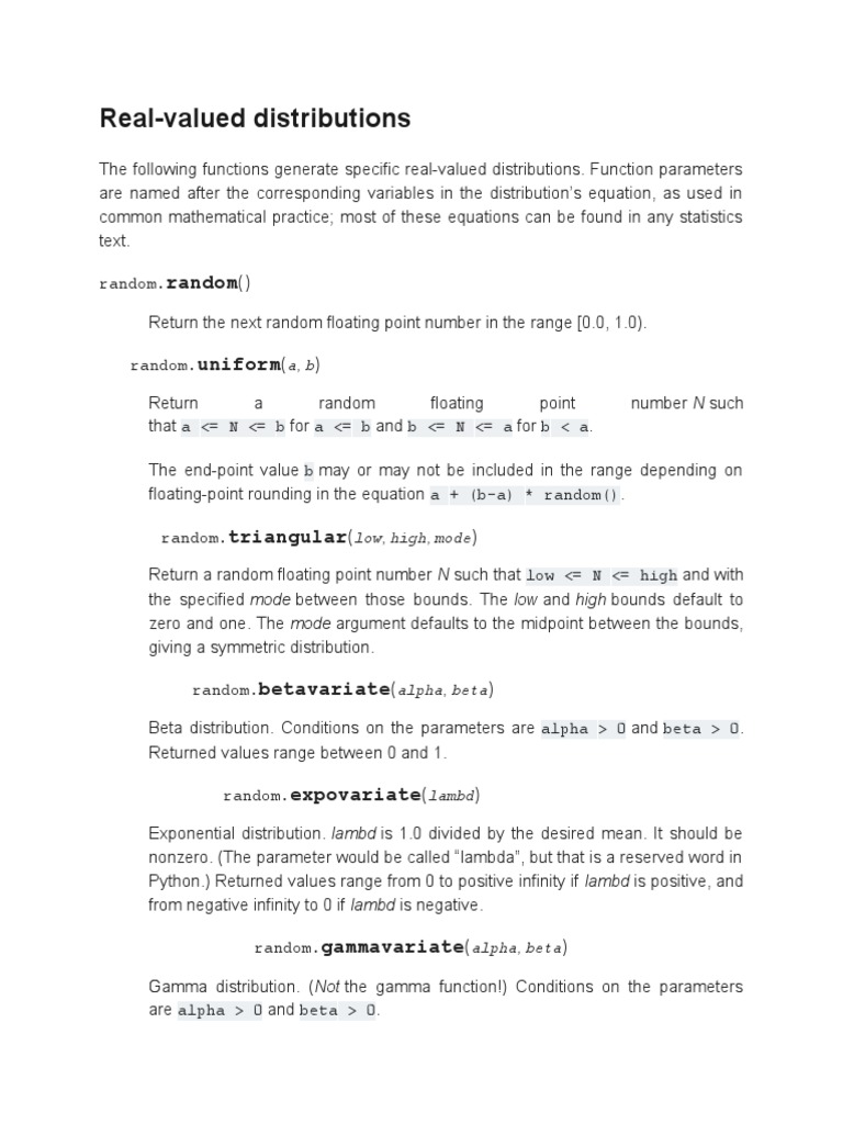 Real-valued Distributions: A Guide to Generating Random Numbers from ...