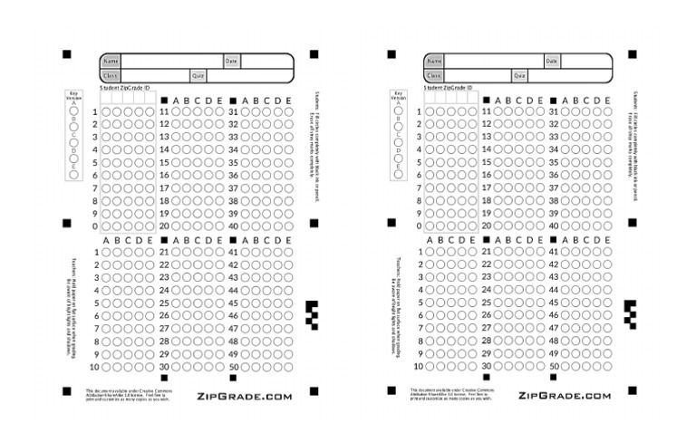 Zipgrade Answer Sheet | PDF