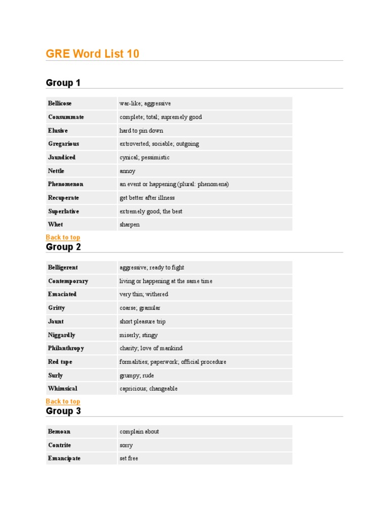 GRE Word List 10: Group 1 | PDF