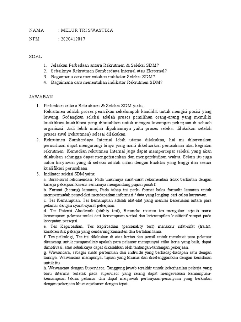 Melur Tri Swastika - MSDM - T3 | PDF