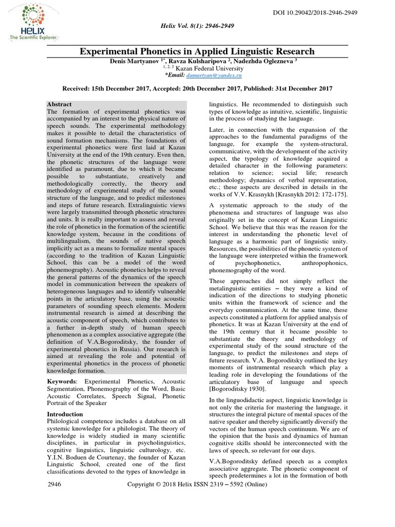 Experimental Phonetics in Applied Linguistic Research | PDF | Phonetics ...