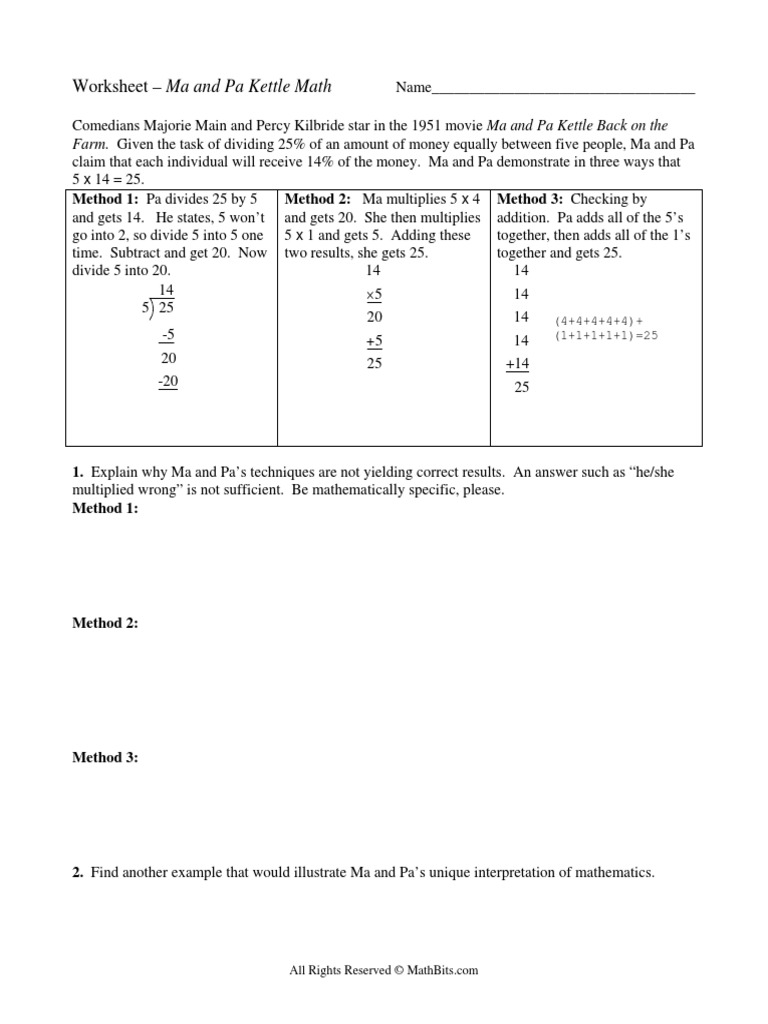 Worksheet - Ma and Pa Kettle Math | PDF
