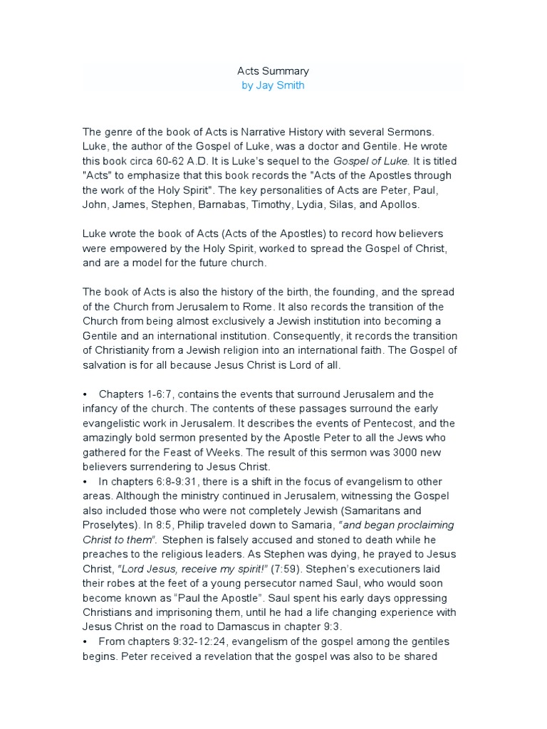 Book of Acts Summary | PDF | Acts Of The Apostles | Paul The Apostle