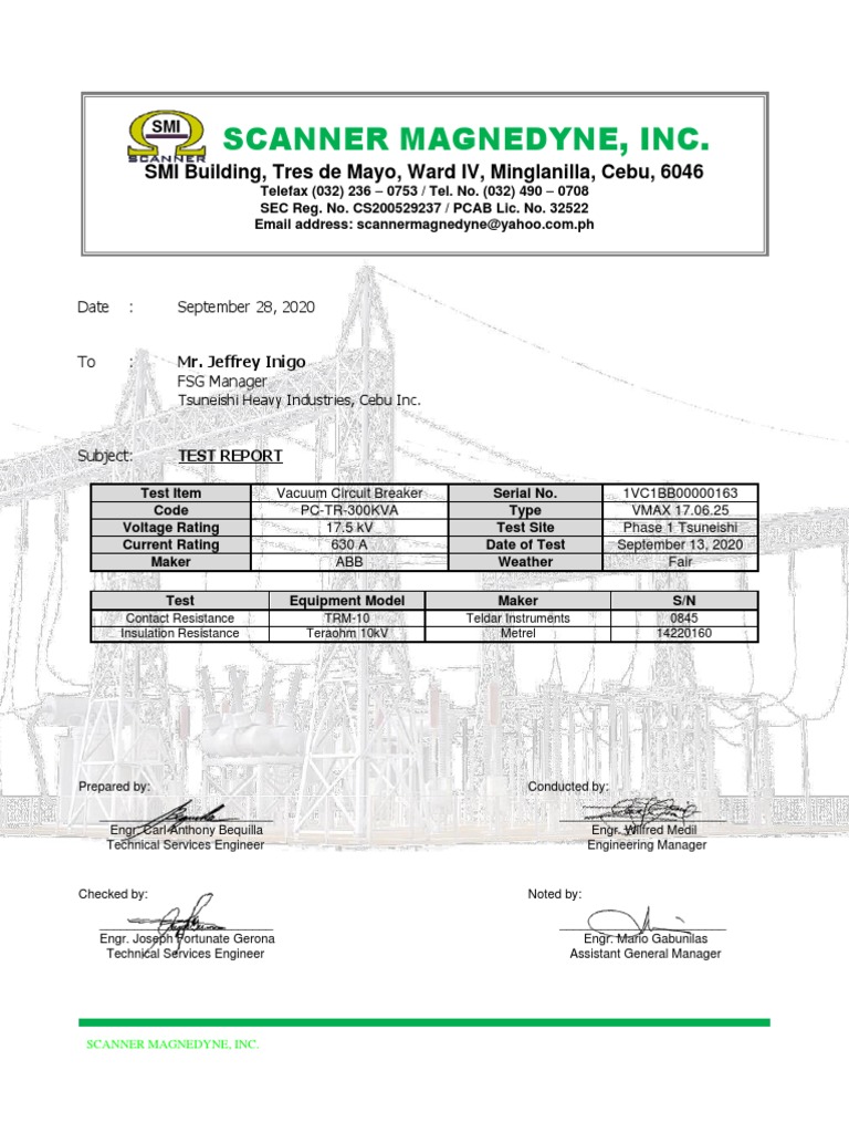Test Results MVSG (1VC1BB00000163) | PDF | Insulator (Electricity ...
