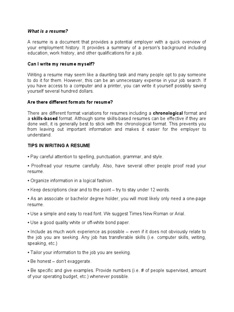 Resume Handout | PDF