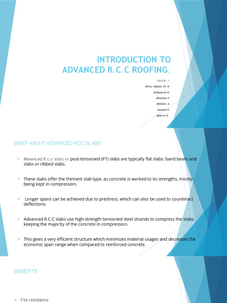 Introduction To Advanced R.C.C Roofing.: Group - 1 | PDF | Reinforced ...