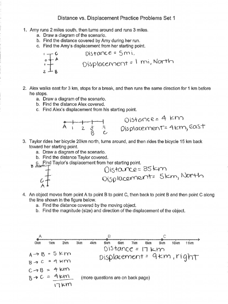 Distance and Displacement Practice - Set 2 Answer Key PDF | PDF