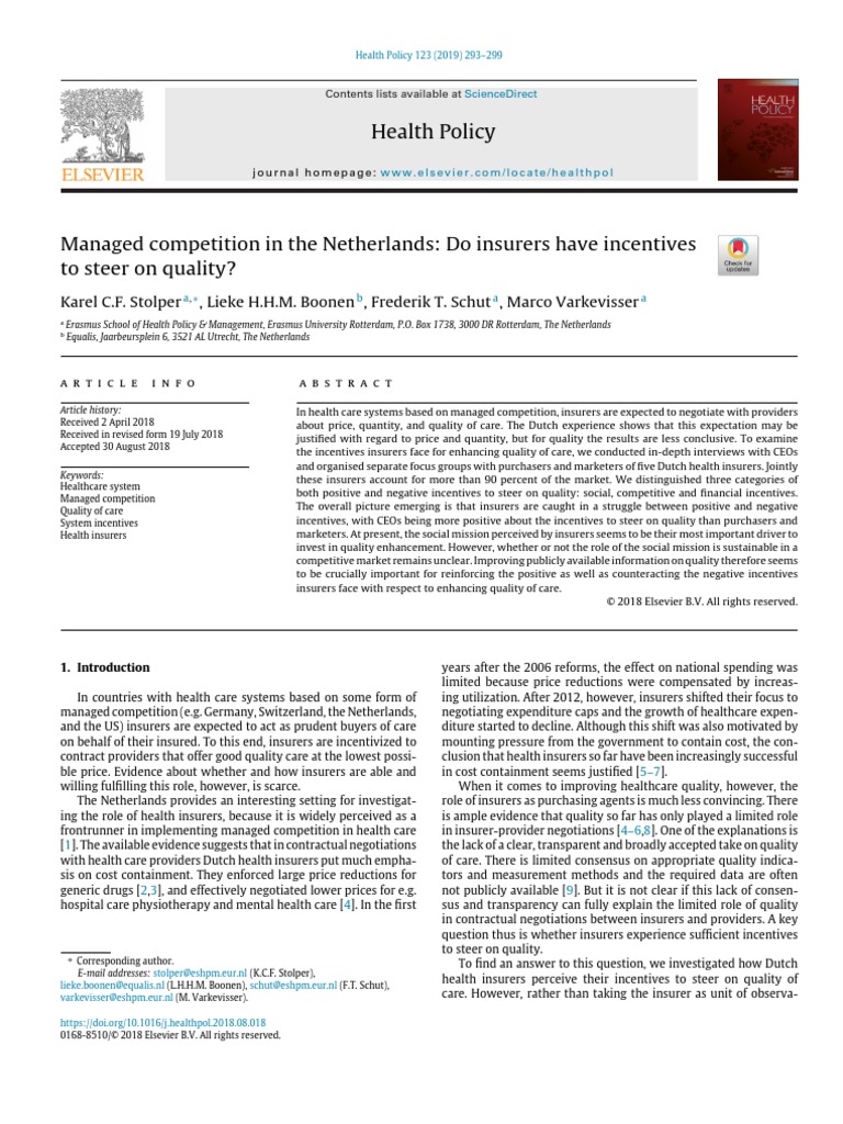 Managed Competition in The Netherlands | PDF | Insurance | Health Policy