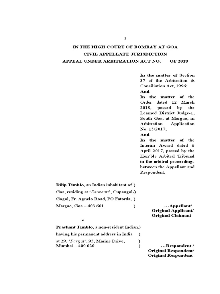 Memo of Appeal in High Court Against Distri | PDF | Tribunal | Damages