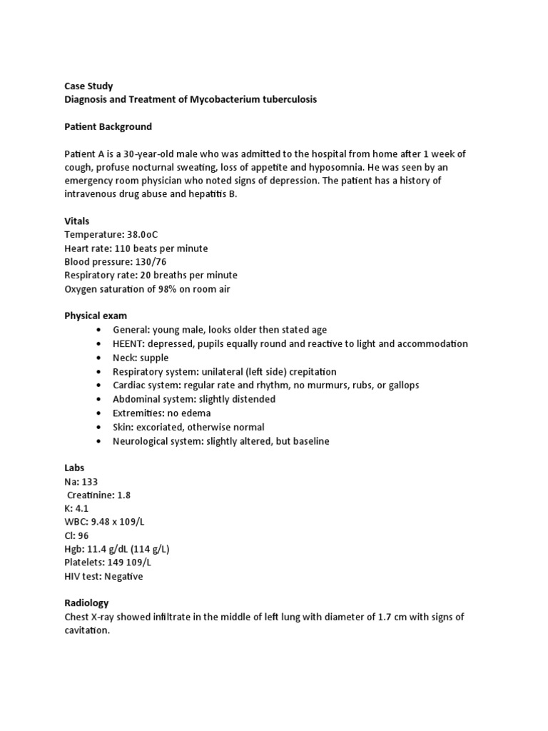 Case Study Diagnosis and Treatment of Mycobacterium Tuberculosis ...