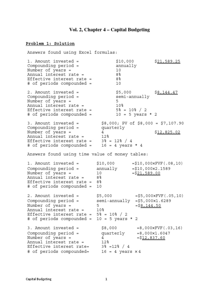 Vol. 2, Chapter 4 - Capital Budgeting: Problem 1: Solution | PDF | Net Present Value | Capital ...