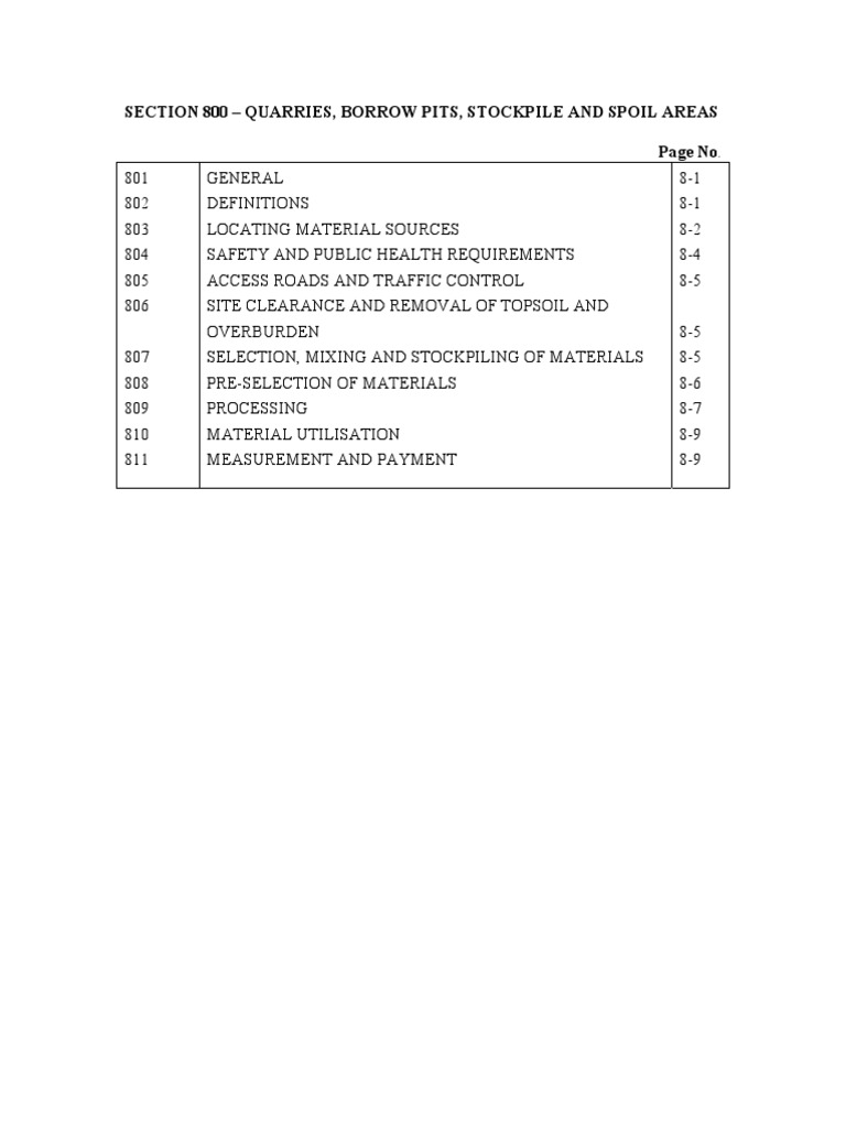 Section 800 - Quarries, Borrow Pits, Stockpile and Spoil Areas Page No ...