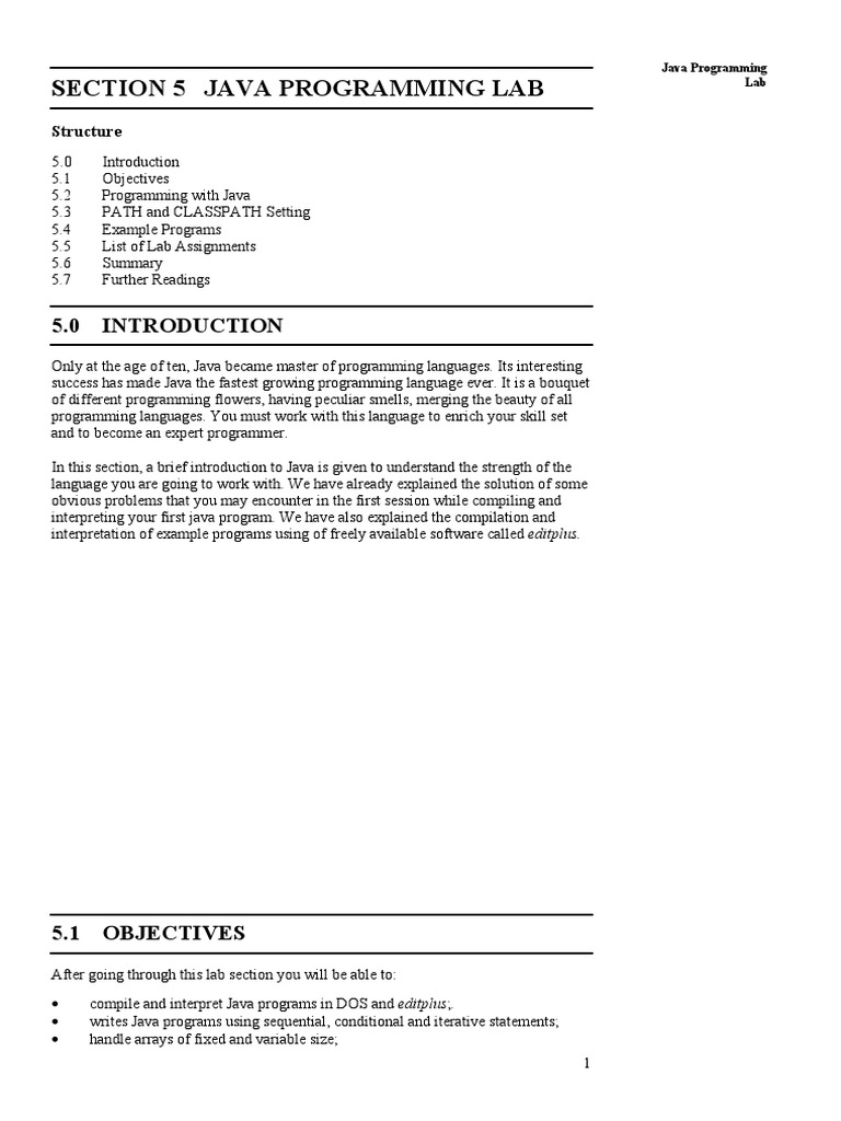 Section 5 Java Programming Lab Structure 50 Pdf Java Programming 2071