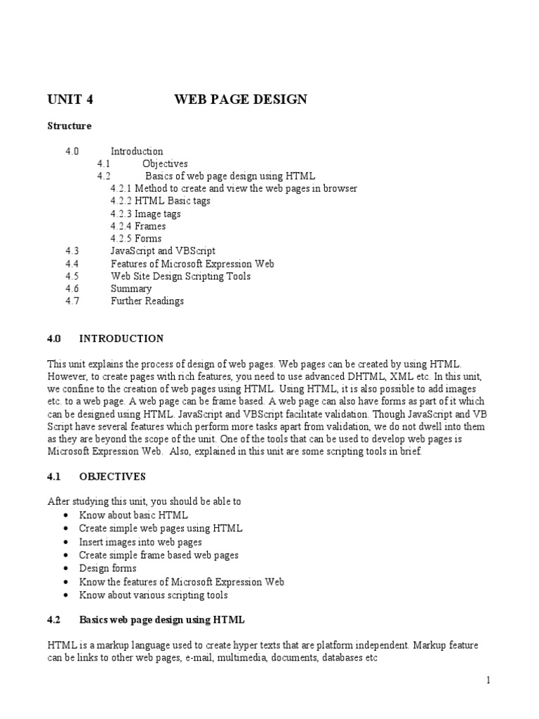 Unit 4 Web Page Design | PDF | Html Element | World Wide Web