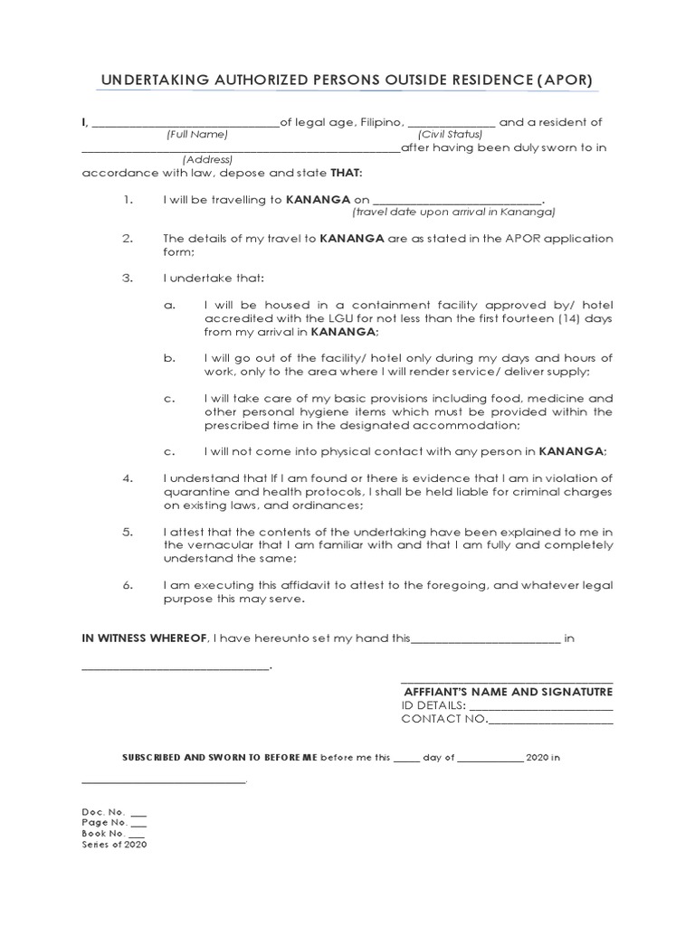 2 - Updated Undertaking For Apor | PDF | Virtue | Public Law