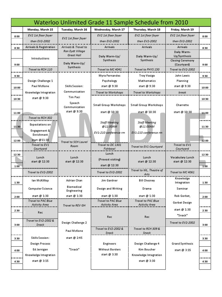 Waterloo Unlimited Grade 11 Sample Schedule From 2010 | PDF | Science ...