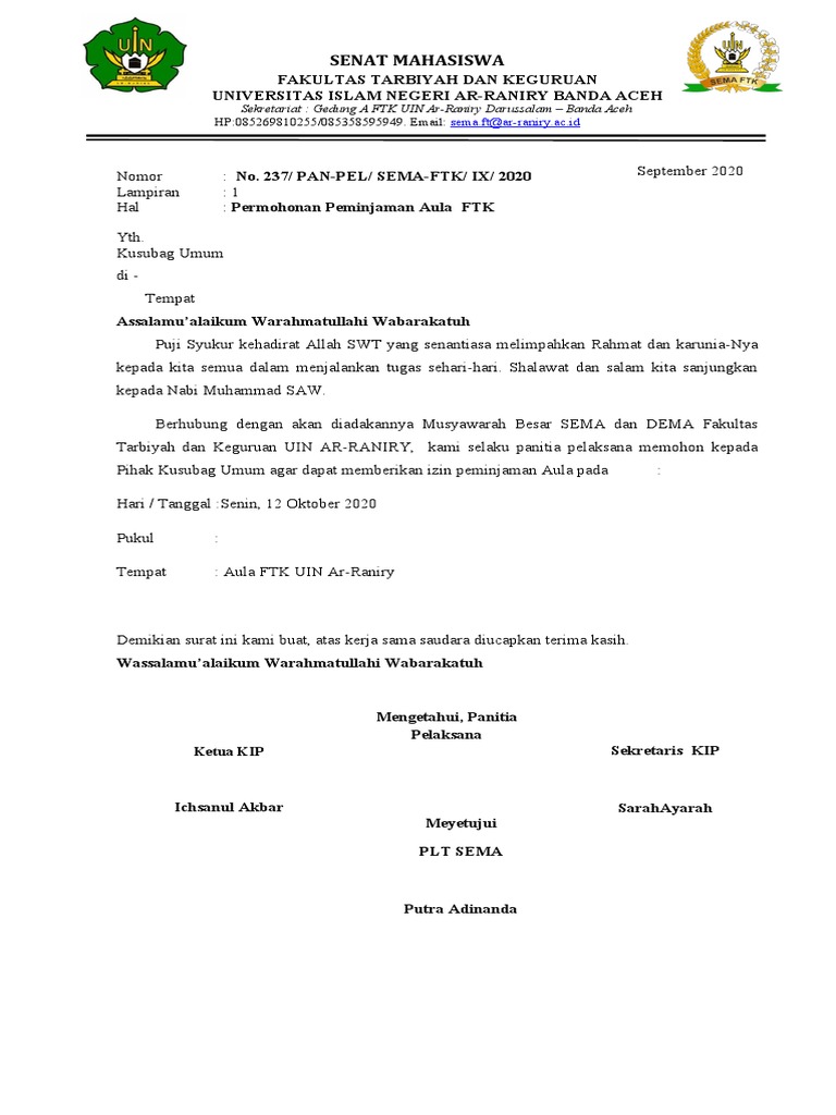 Surat Peminjaman Aula | PDF