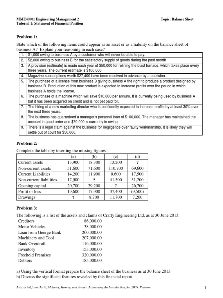 Tutorial 01-Balance Sheet PDF | PDF | Balance Sheet | Credit