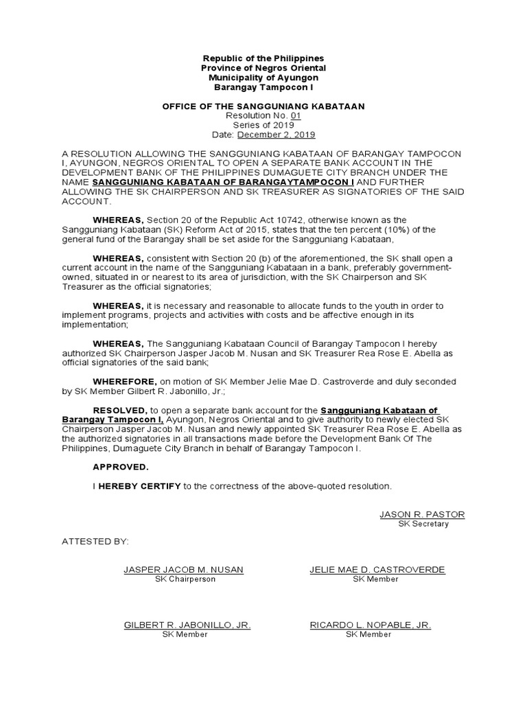 Resolution For The Opening of Current Account | PDF | Government