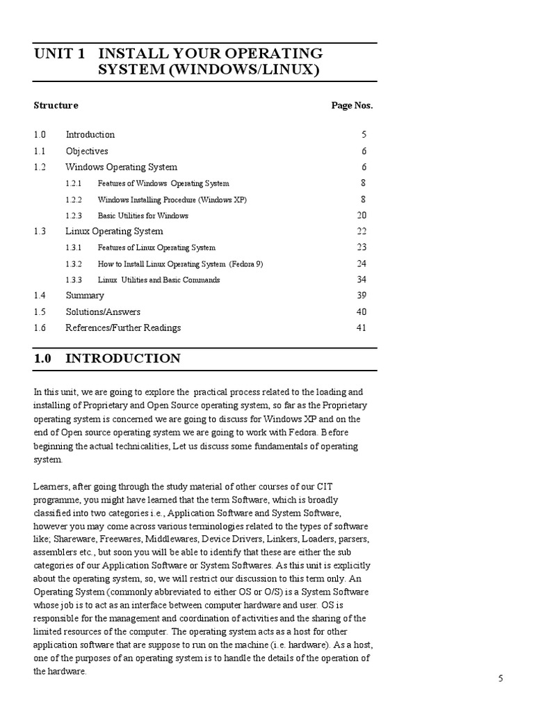 Unit 1 Install Your Operating System (Windows/Linux) : Structure | PDF | Operating System ...