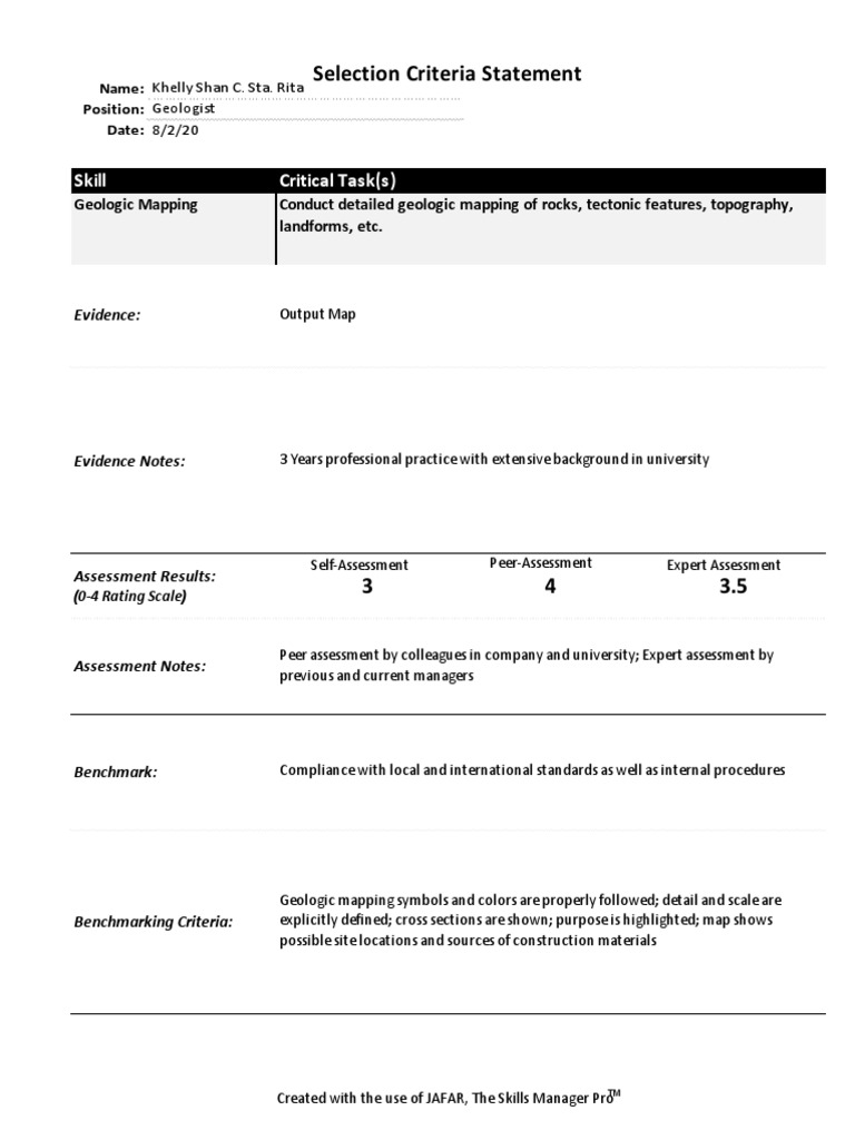 Selection Criteria Statement: Skill Critical Task(s) | PDF | Mentorship | Expert