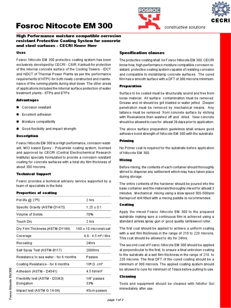 TDS Nitocote EM 300 India2 PDF | PDF | Concrete | Coating