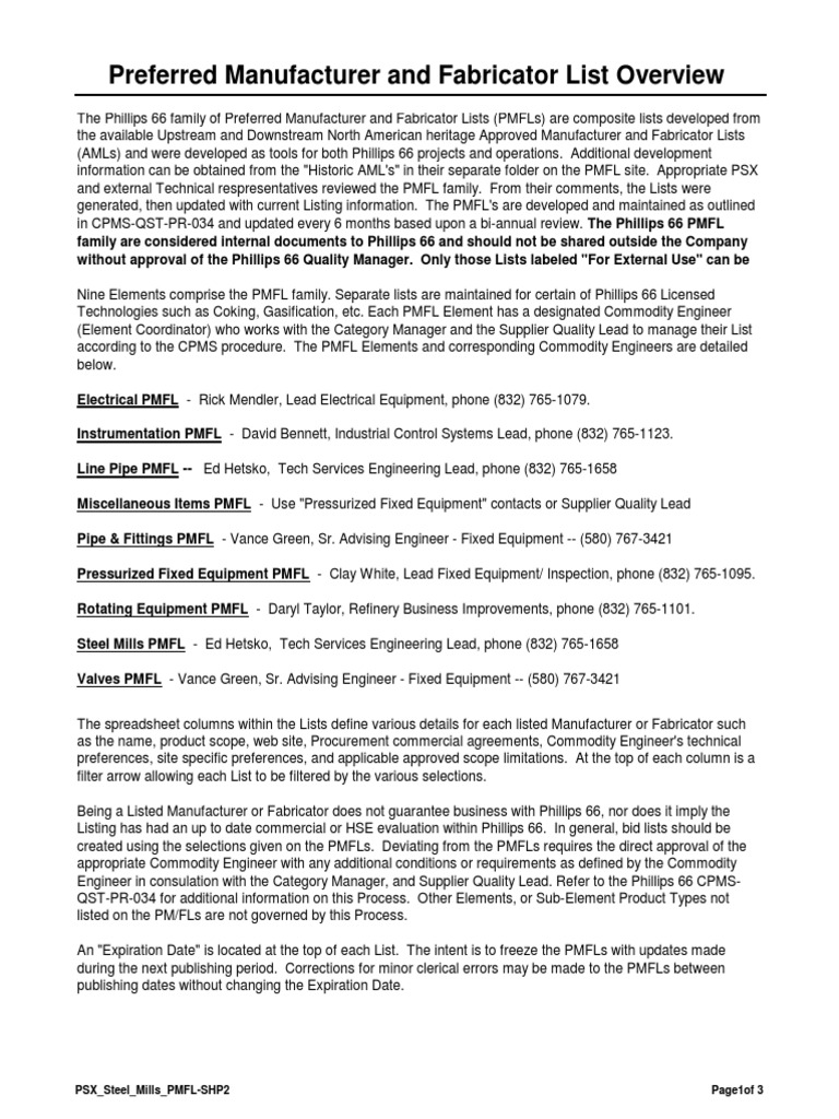 Preferred Manufacturer and Fabricator List Overview: PSX - Steel ...