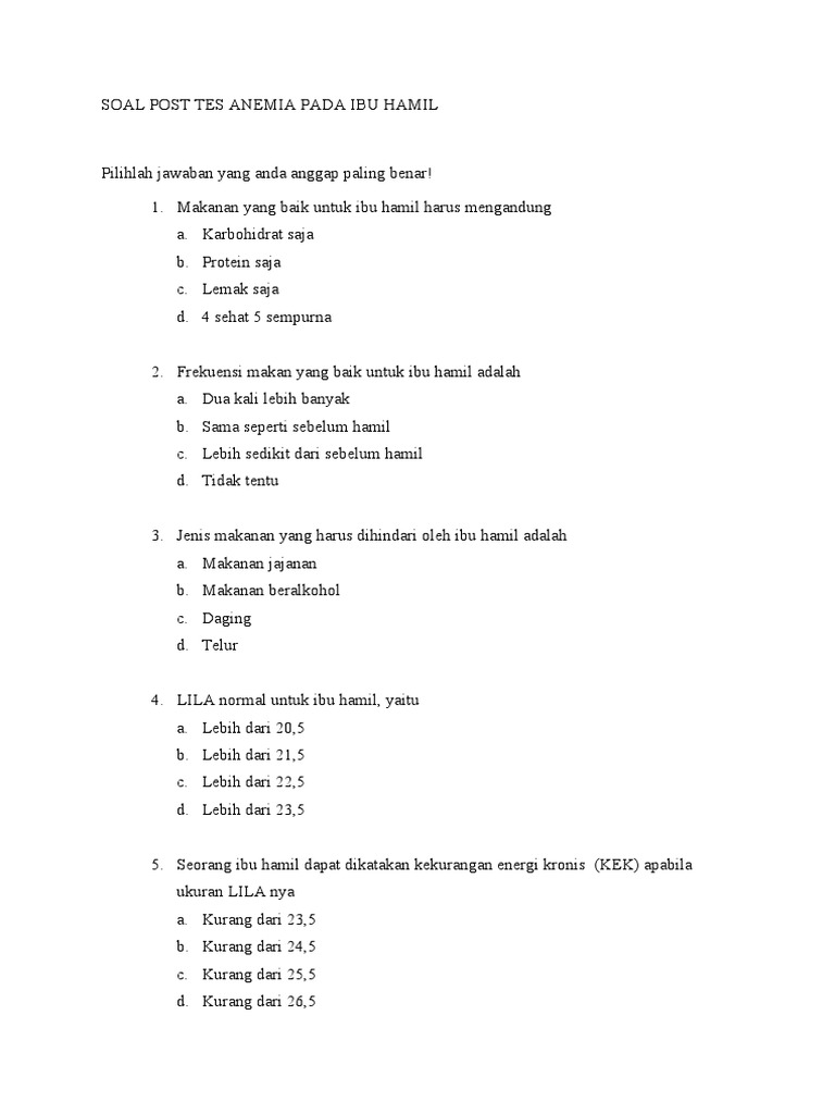 Soal Post Tes Anemia Pada Ibu Hamil | PDF