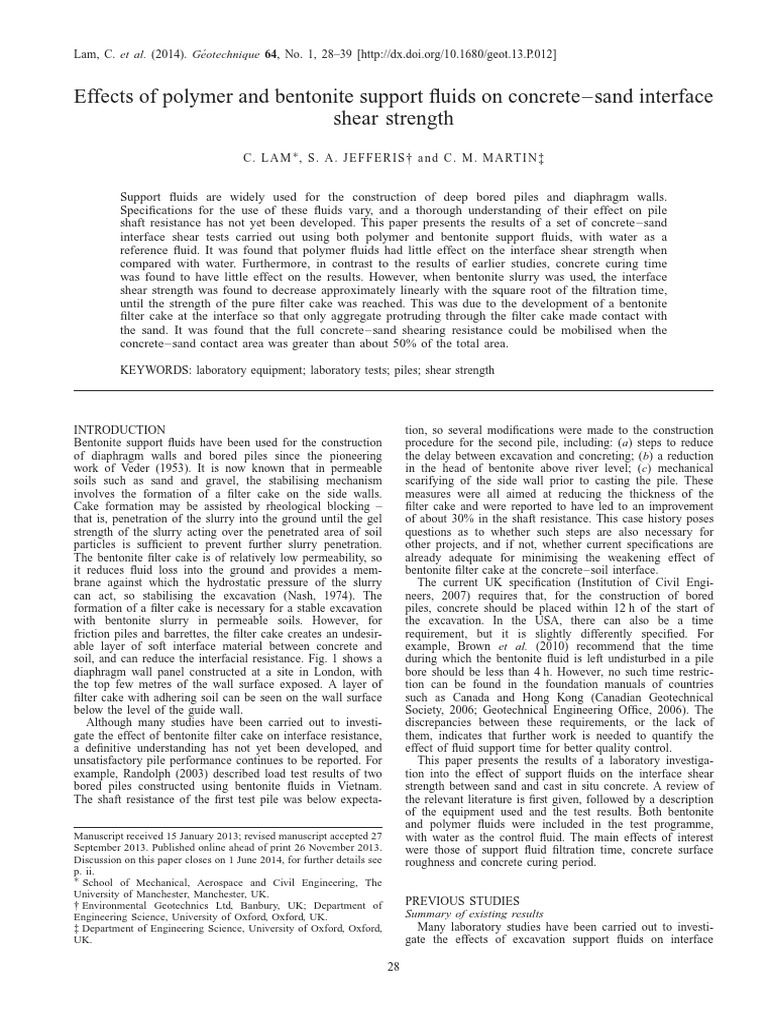 Polymer vs. Bentonite Fluid Effects | PDF | Filtration | Concrete