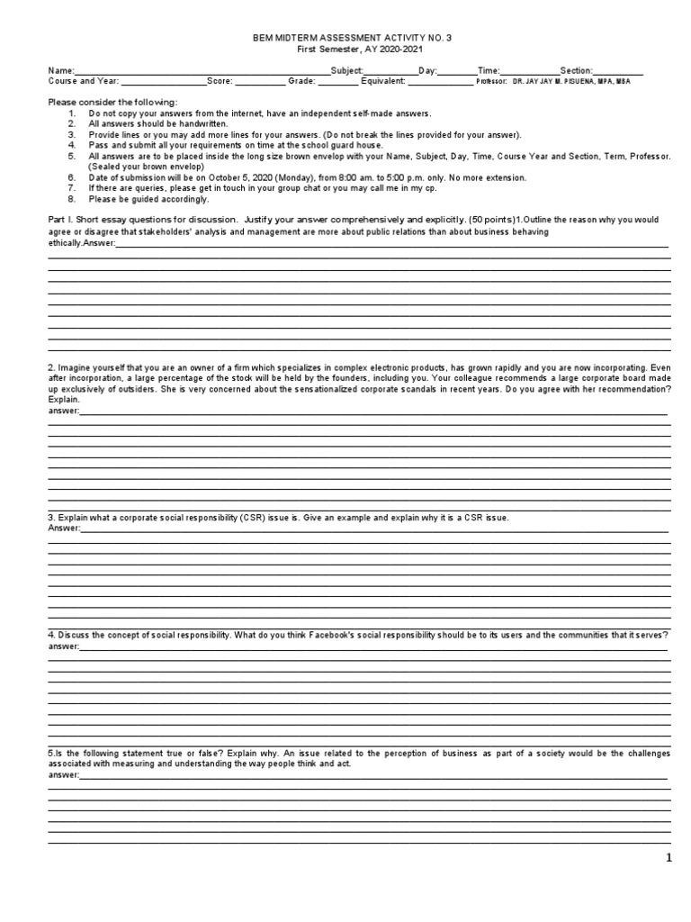 Bem Class Assessment Activity No. 3 | PDF | Corporate Social ...
