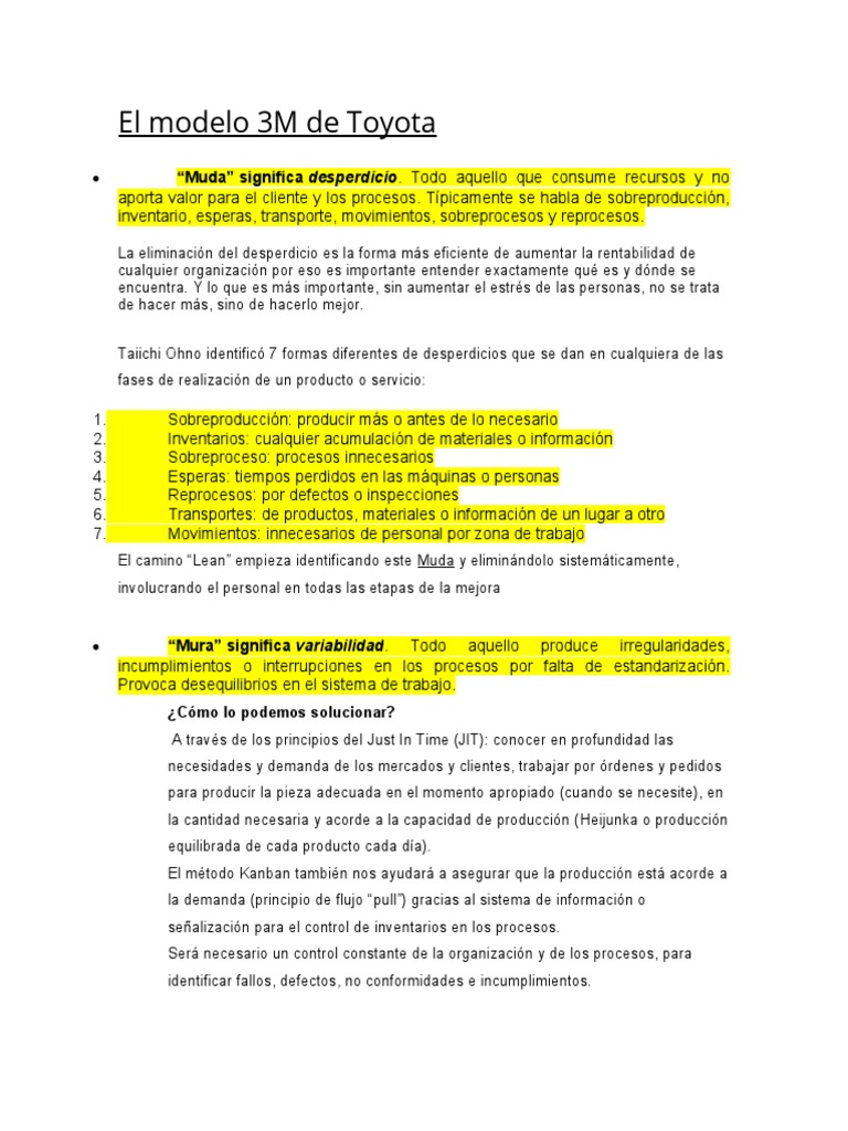 El Modelo 3M de Toyota | PDF | Business | Economias