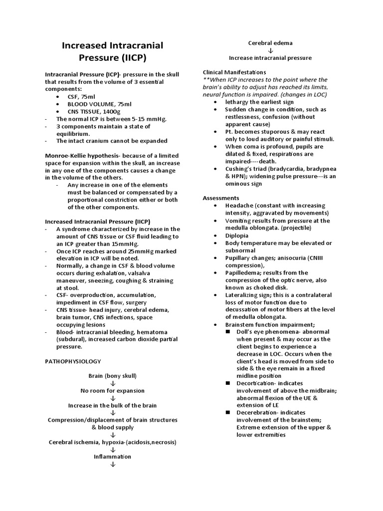 Increased Intracranial Pressure (IICP) | PDF | Physiology | Clinical ...