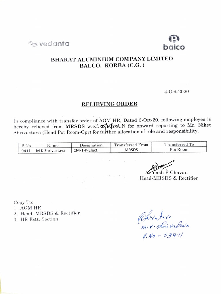 Relieving Order | PDF | Technology & Engineering
