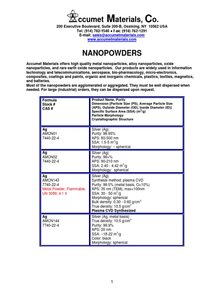 Ccumet Aterials, O.: Metal Powder, Flammable, UN 3089, 4.1 II | PDF ...
