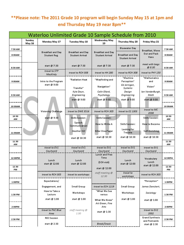 Waterloo Unlimited Grade 10 Sample Schedule From 2010 | PDF | Science ...