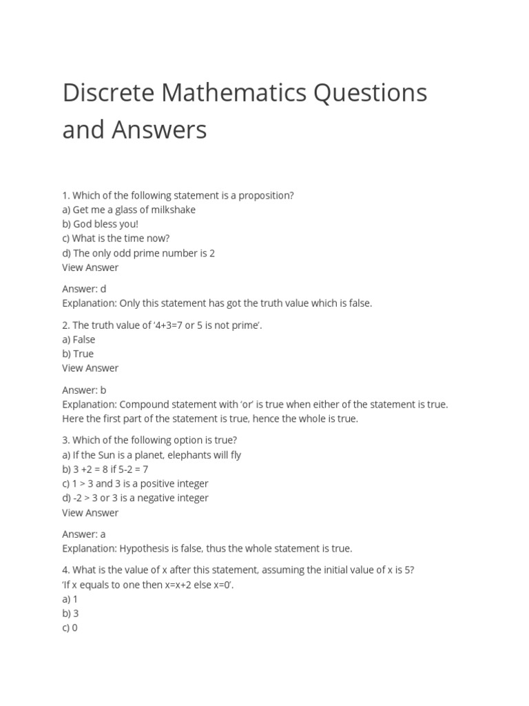 Discrete Mathematics Q&A Guide | PDF | Set (Mathematics) | Mathematical ...