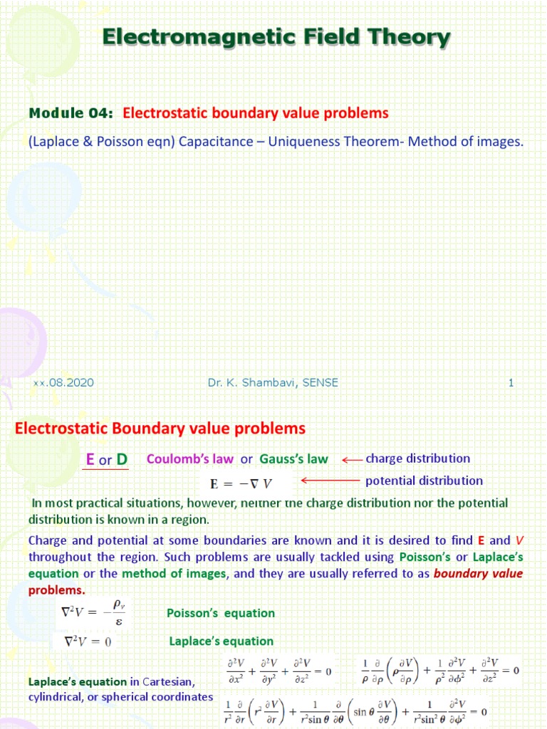 Solving Electrostatic Boundary Value Problems Using Poisson's Equation, Laplace's Equation, and ...