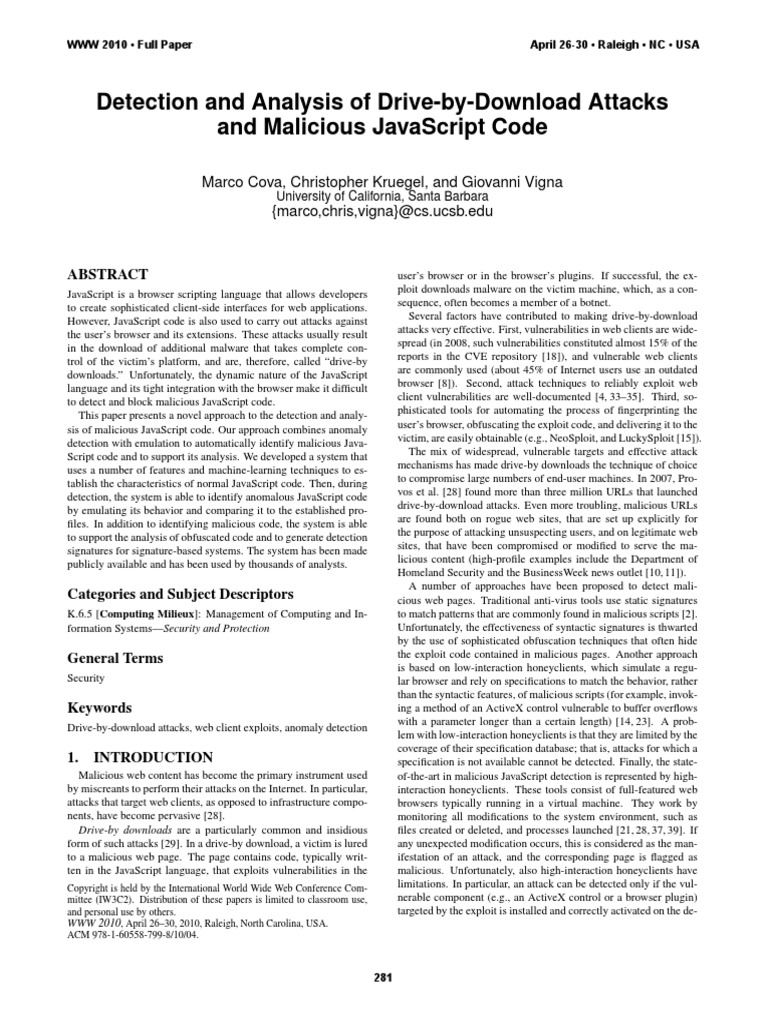Detection And Analysis Of Drive-by-download Attacks And Malicious 