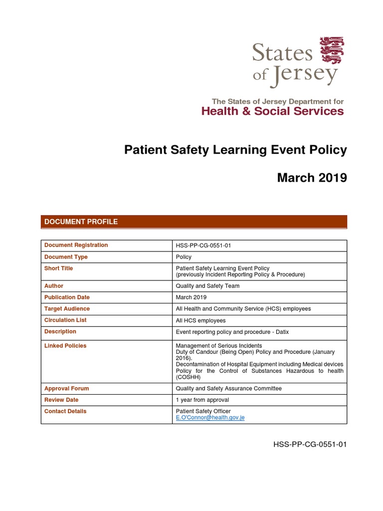 Learning from Adversity: An Analysis of Jersey's Patient Safety Event ...