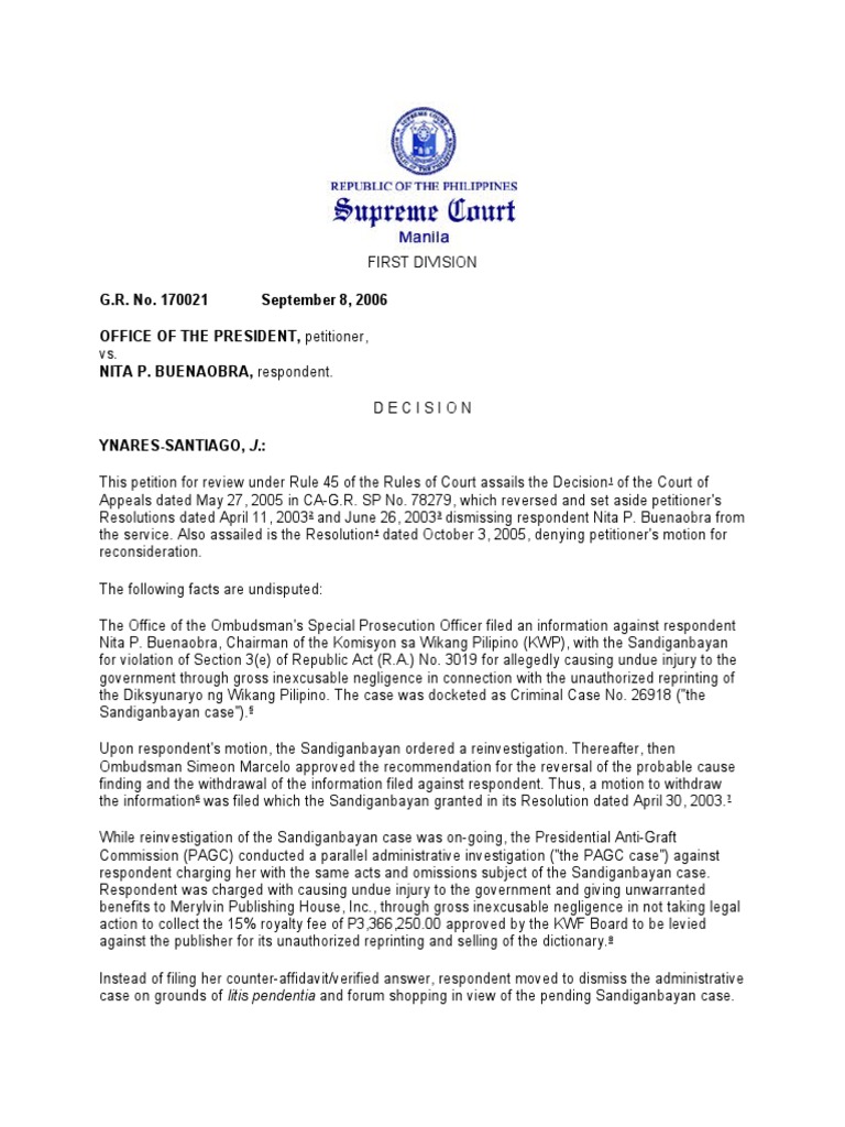G.R. No. 170021 September 8, 2006 OFFICE OF THE PRESIDENT, Petitioner ...