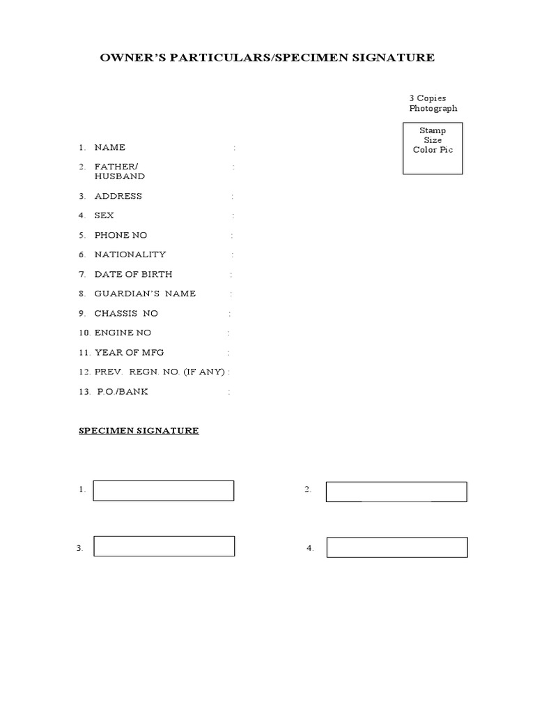 Editable - Owner's Particulars - Specimen Signature - PDF | PDF