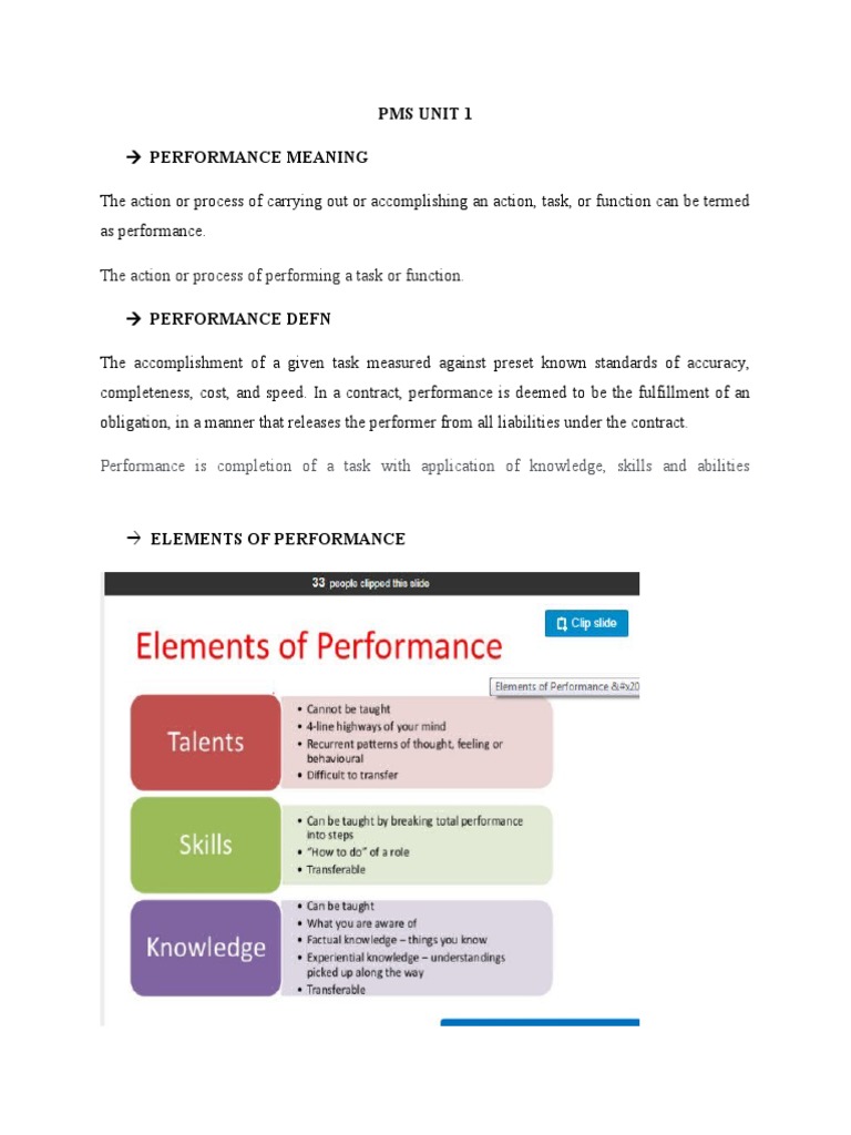 The Action or Process of Performing A Task or Function.: Pms Unit 1 | PDF | Goal | Goal Setting