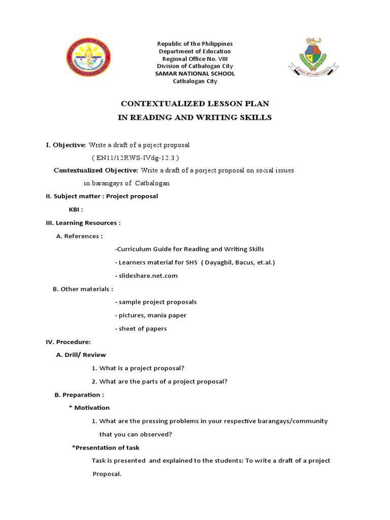 Contextualized Lesson Plan in Reading and Writing Skills: I. Objective ...