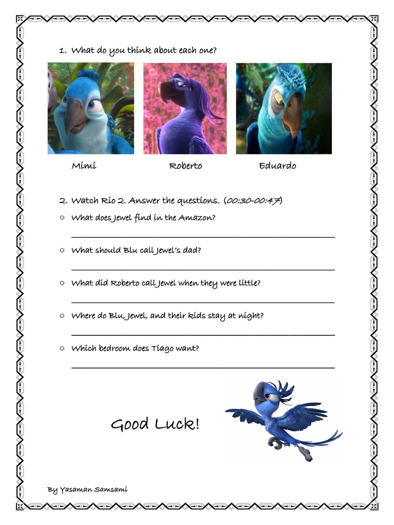 Blu Cartoon Worksheet | PDF