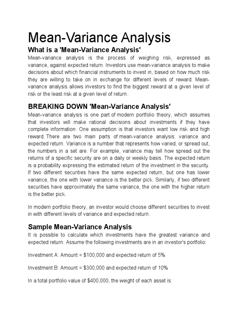 Understanding Mean-Variance Analysis: A Guide to Weighing Risk Against ...