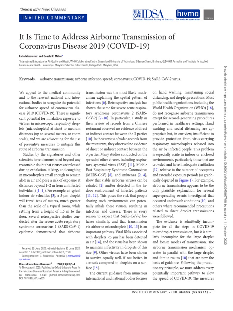 It Is Time To Address Airborne Transmission of Coronavirus Disease 2019 ...