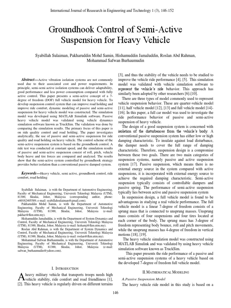 Groundhook Control of Semi-Active Suspension For Heavy Vehicle | PDF ...