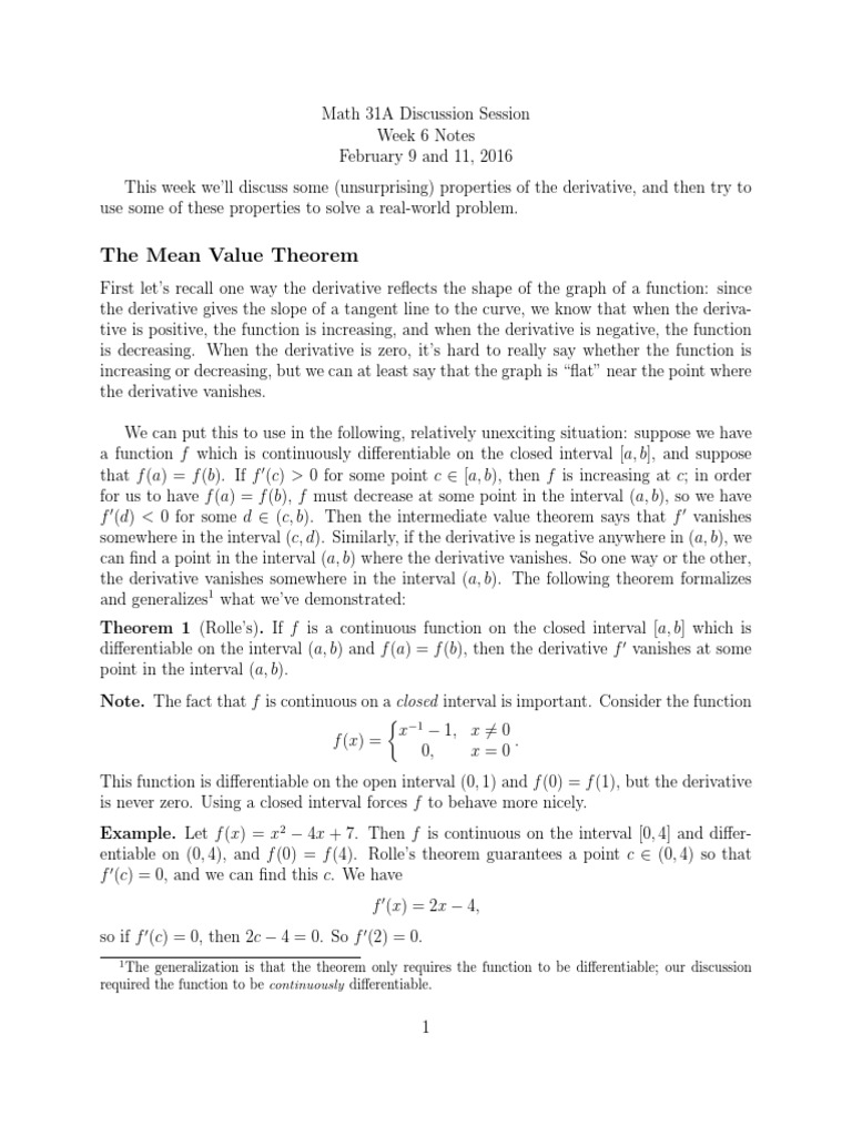 The Mean Value Theorem | PDF | Maxima And Minima | Derivative