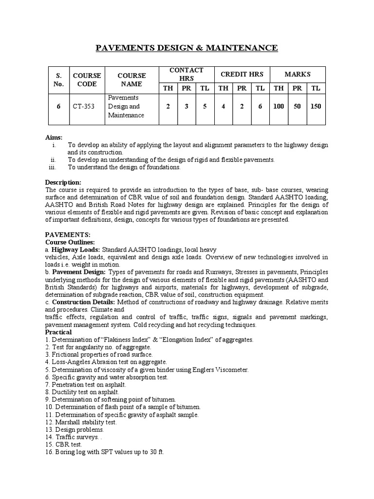 PAVEMENTS Design Course Outline | PDF | Road Surface | Land Transport